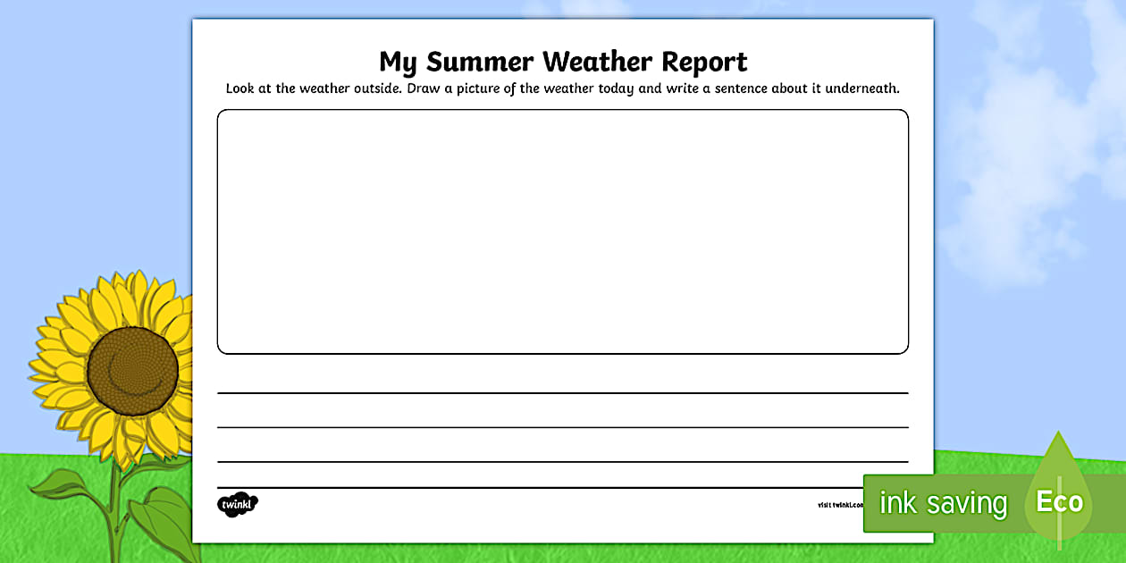 F-2 My Summer Weather Report Worksheet / Worksheet - Twinkl