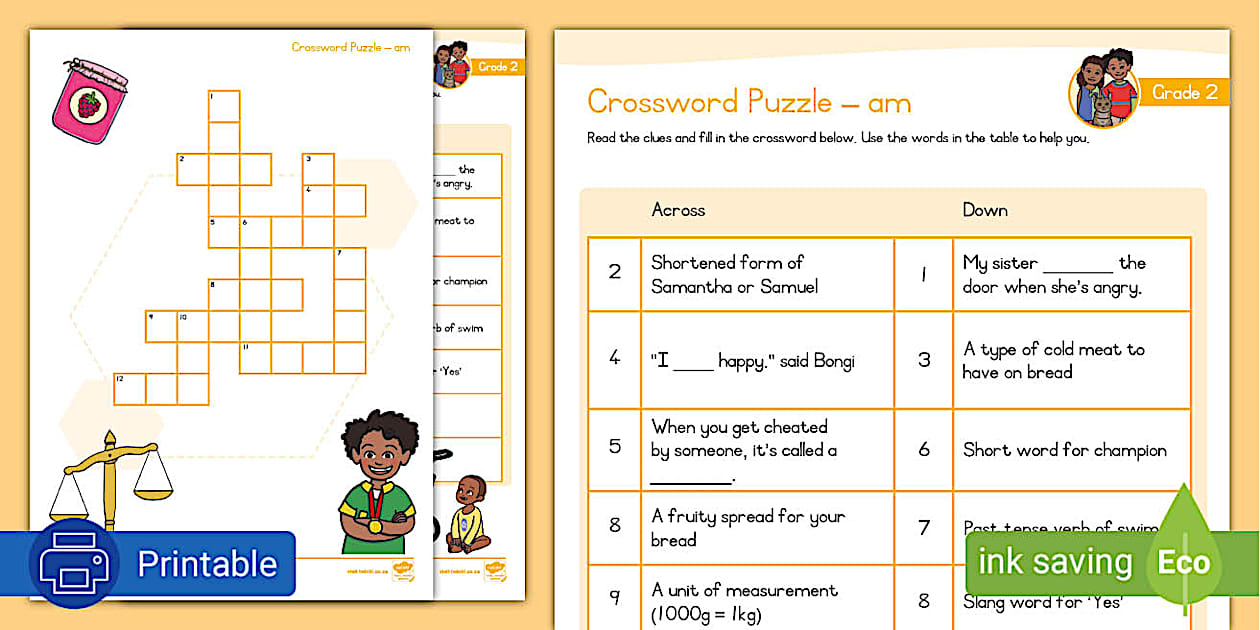 Grade 2 Phonics: am: Crossword Puzzle - Revision - Twinkl