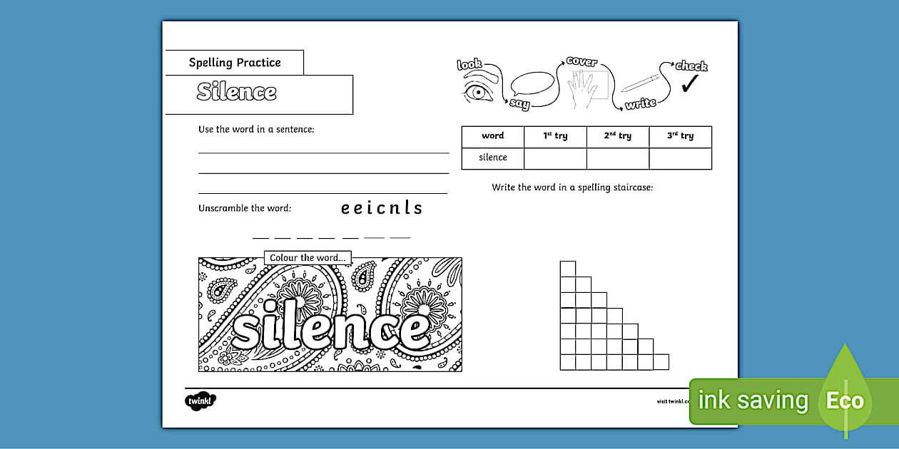 Silence Spelling Practice Worksheet (teacher made) - Twinkl