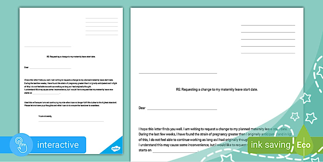 Change of Maternity Leave Start Date Letter Template