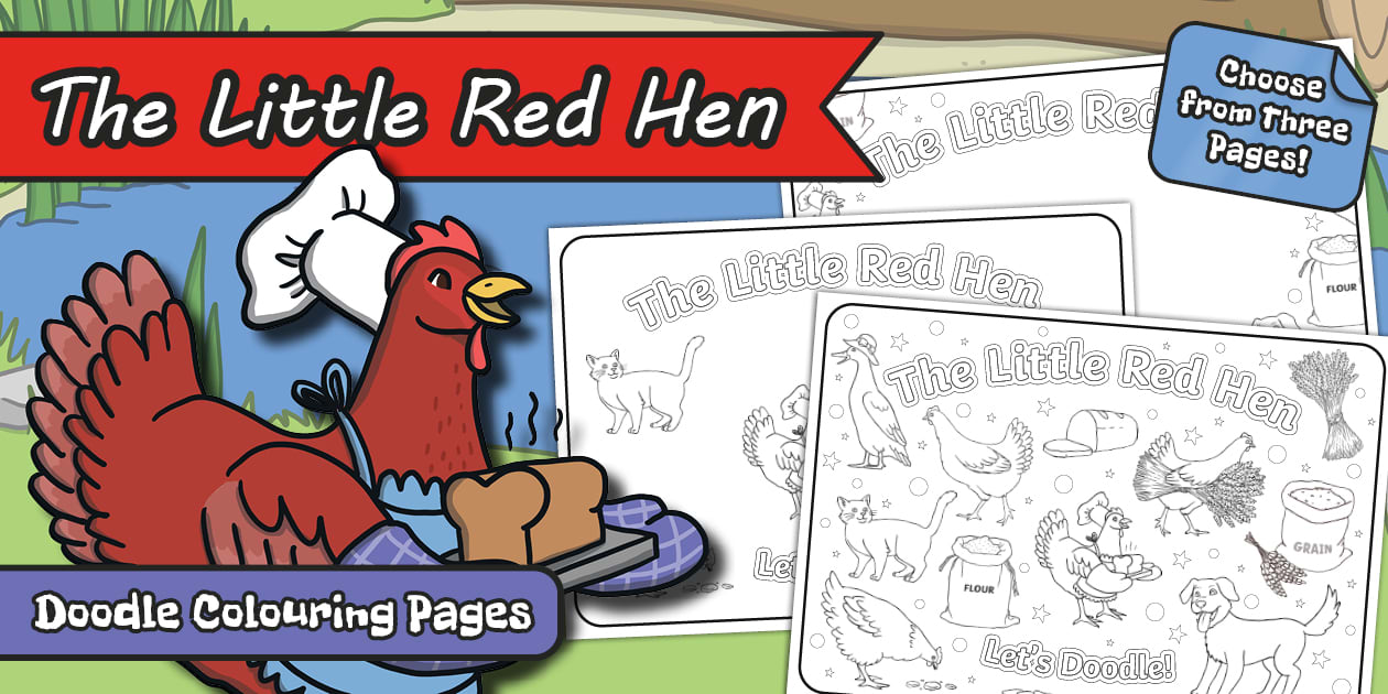 The Little Red Hen Doodle Colouring Pages