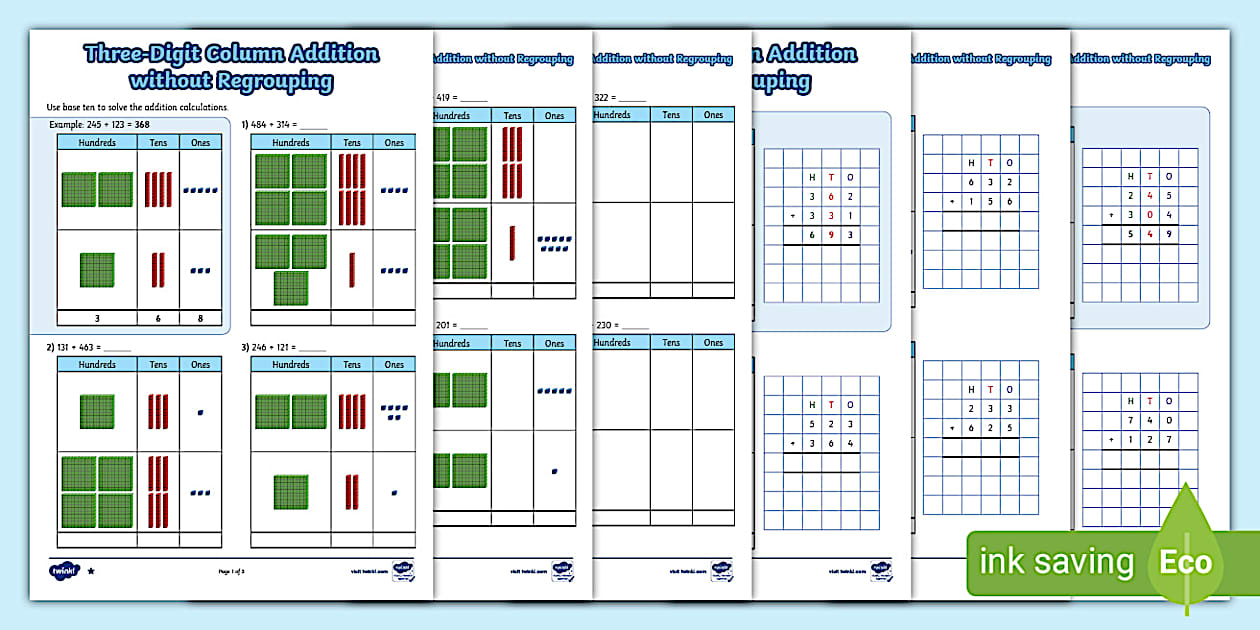 👉 KS2 Three-Digit Column Addition without Regrouping Worksheet