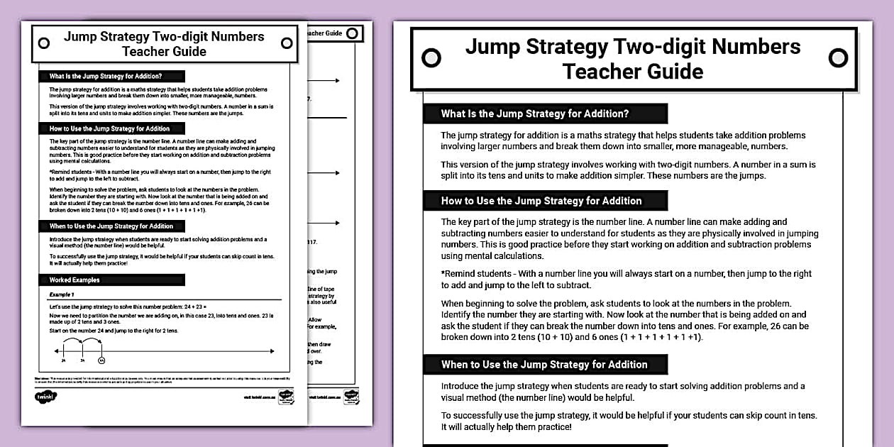 Jump Strategy Two-digit Numbers Teacher Guide (teacher made)