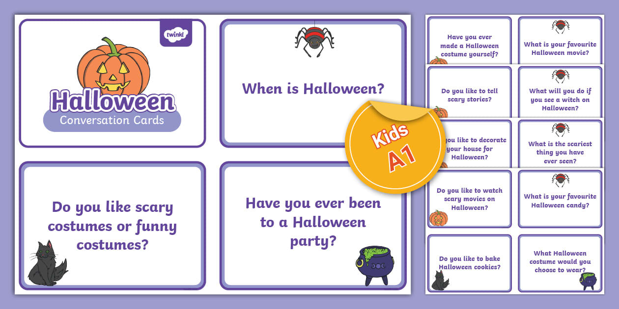 ESL Halloween Conversation Cards [Kids, A1] (teacher made)