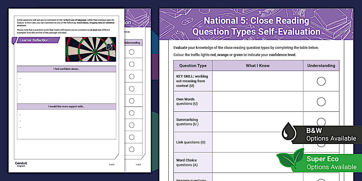 National 5 Close Reading Question Types Self-Evaluation