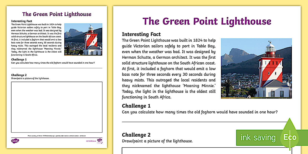 Green Point Lighthouse Worksheet / Worksheet (Teacher-Made)