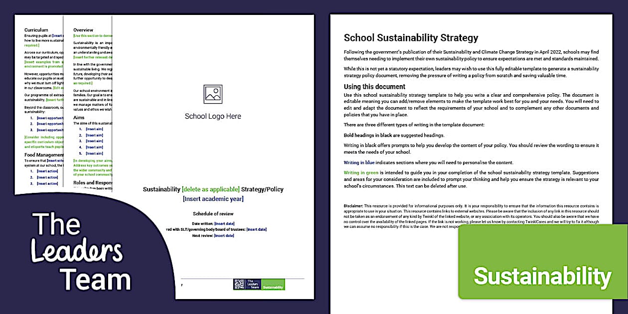 Editable Template: School Sustainability Strategy - Twinkl