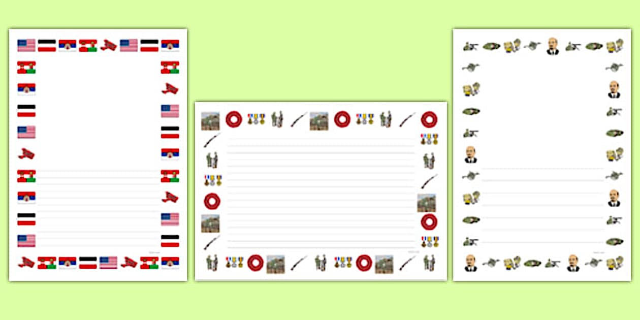 Editable World War One Page Borders (teacher made) - Twinkl