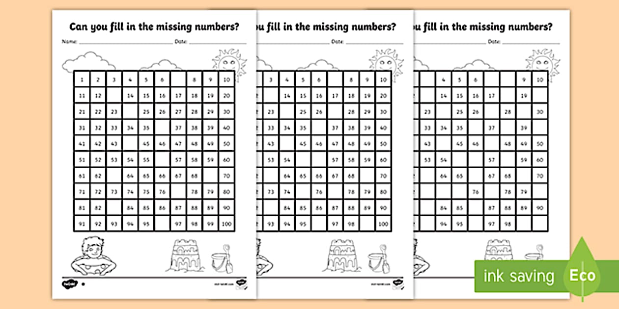 Summer Themed Missing Numbers Number Square - Twinkl