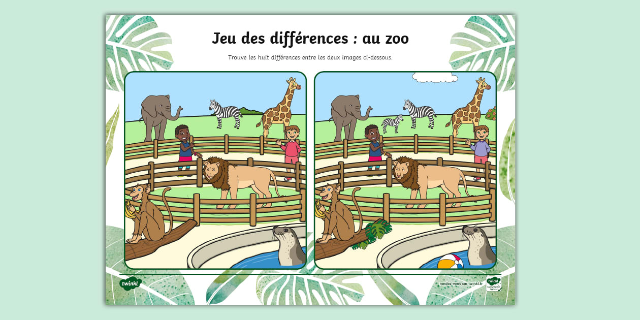 Jeu des différences - au zoo (teacher made) - Twinkl