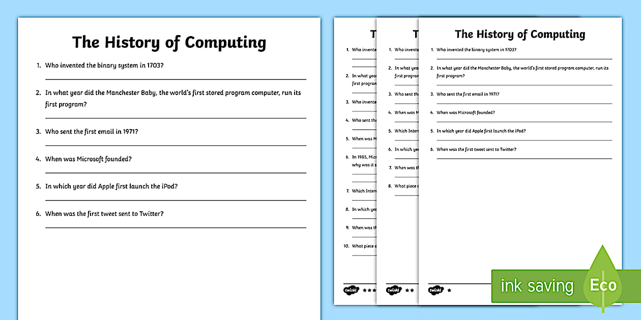 The History of Computing Quiz Differentiated Worksheet / Worksheet