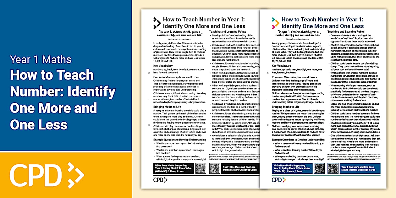 How to Teach Number in Year 1: Identify One More and One Less