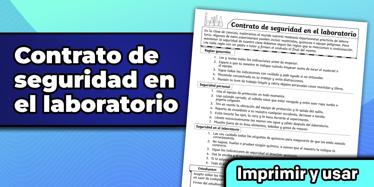 Contrato de seguridad en el laboratorio para grados de 6°-8°