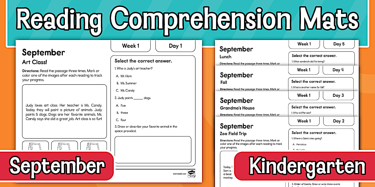September Kindergarten Reading Comprehension Mats
