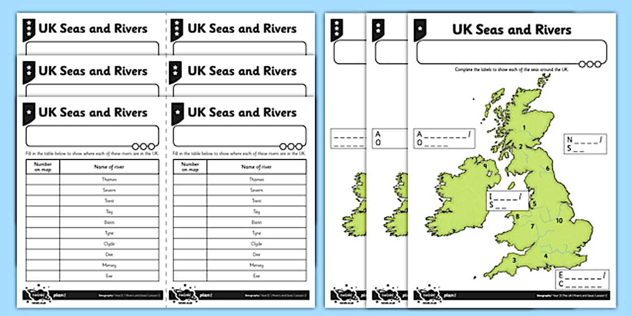 UK Seas and Rivers Map Activity - UK Rivers Map - Twinkl