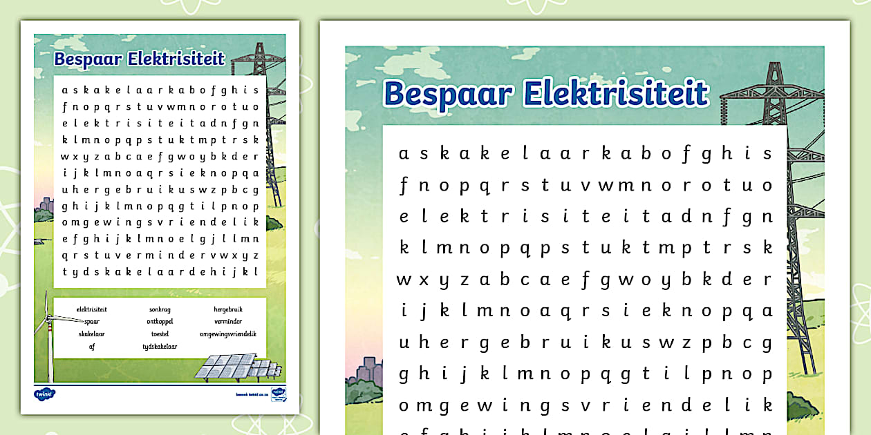 Bespaar Elektrisiteit - Woordsoek (teacher made) - Twinkl