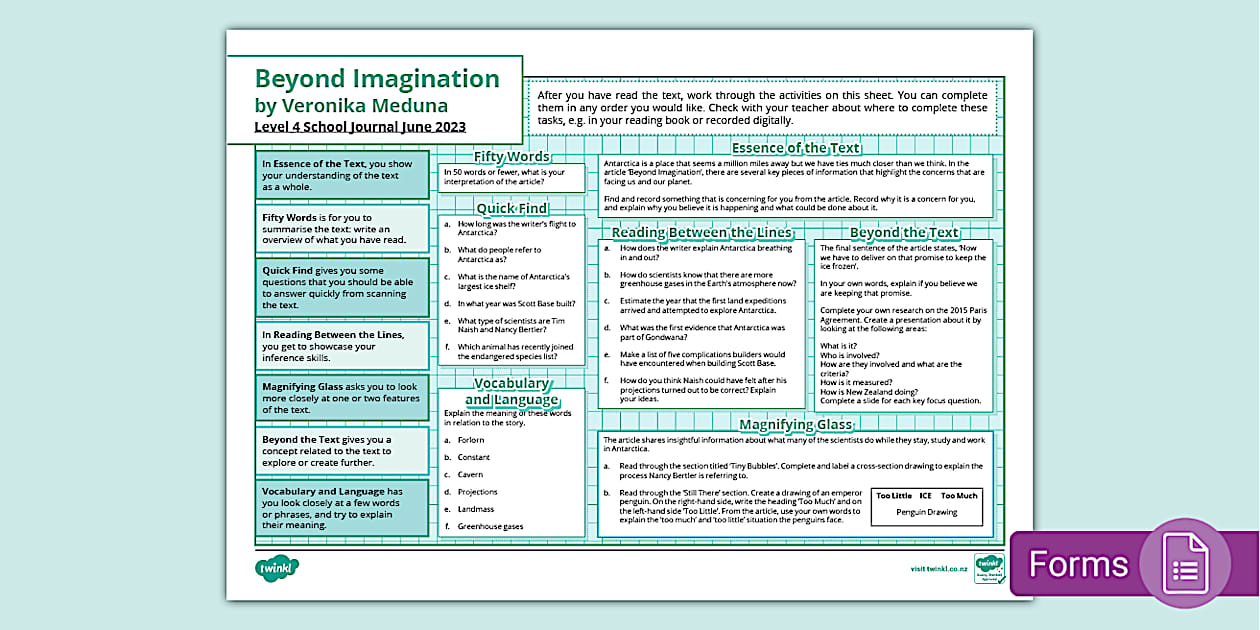L4 June 2023 School Journal Beyond Imagination Article Comprehension