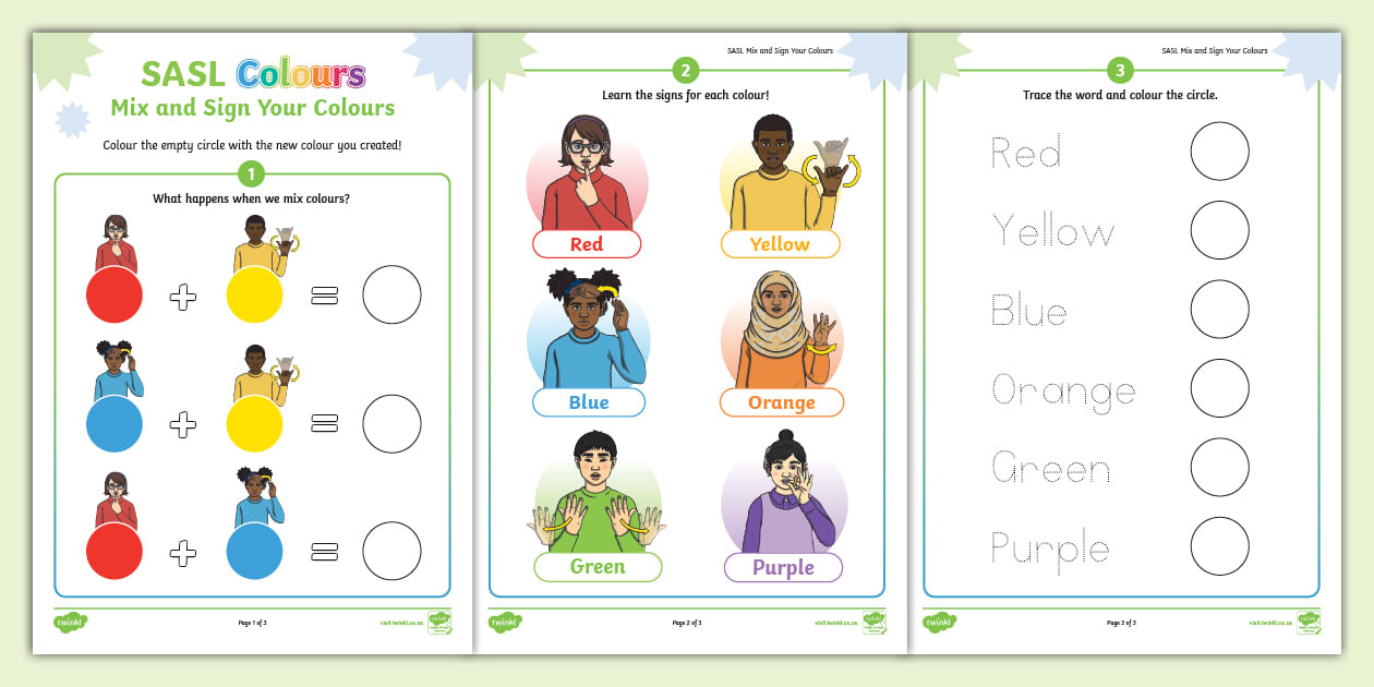 SASL Mix and Sign Your Colours Worksheet (teacher made)