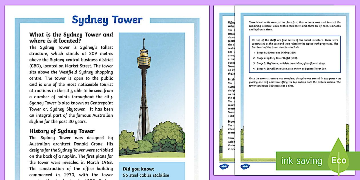 Sydney Tower Fact File-Australia - Twinkl