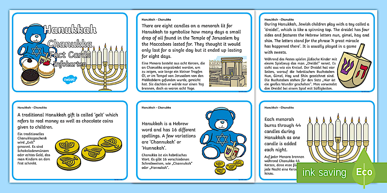 Hanukkah Display Fact Cards English/German - Twinkl
