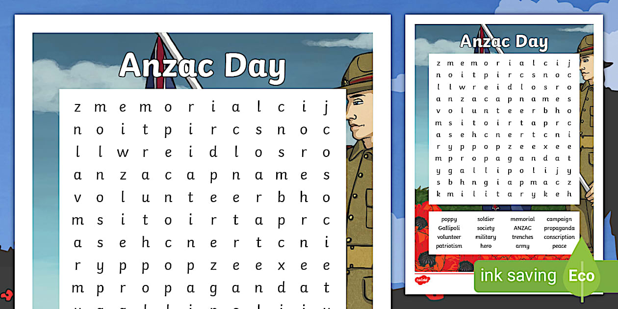 Anzac Day Word Search (professor feito) - Twinkl