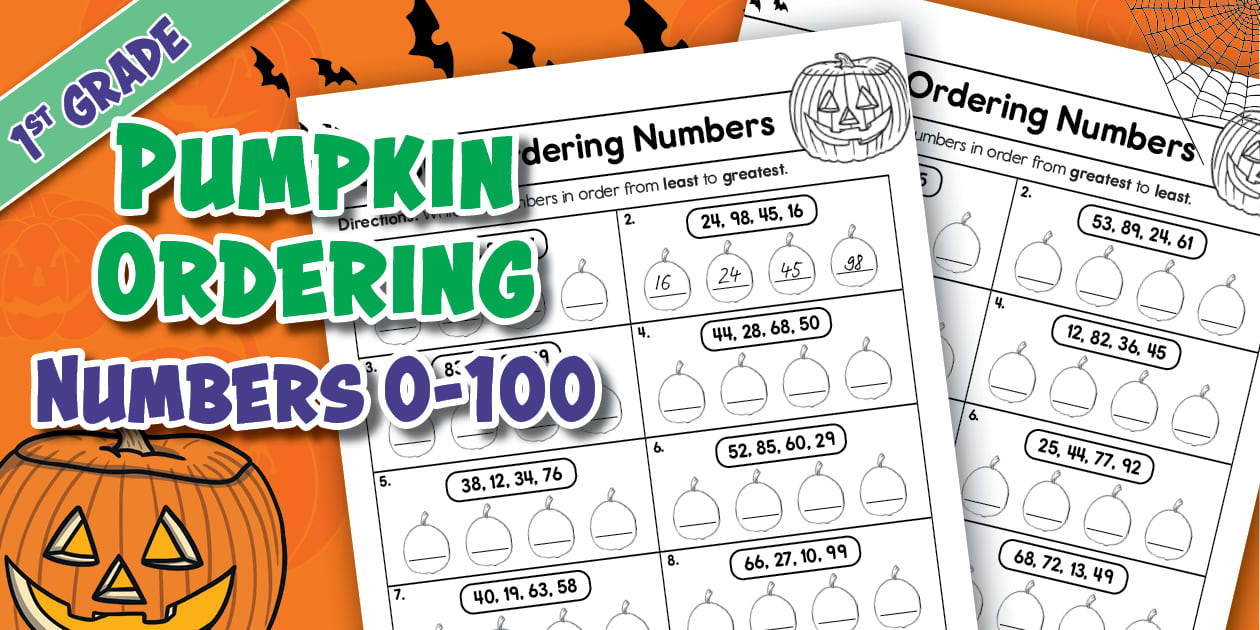 1st Grade Pumpkin Ordering Numbers Worksheets (teacher made)