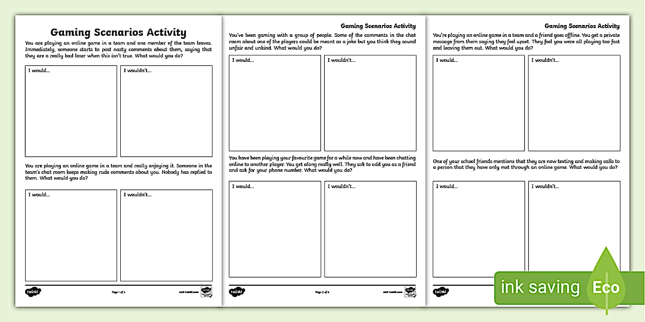 KS2 Gaming Scenario Writing Activity - Internet Safety