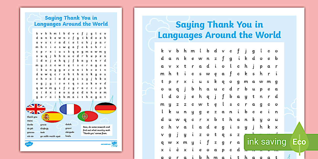 Saying Thank You in Languages Around the World Word Search