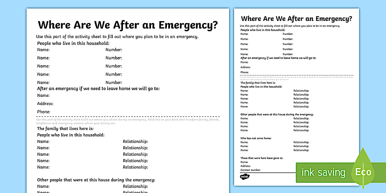 Where Are We After An Emergency? Worksheet / Worksheet