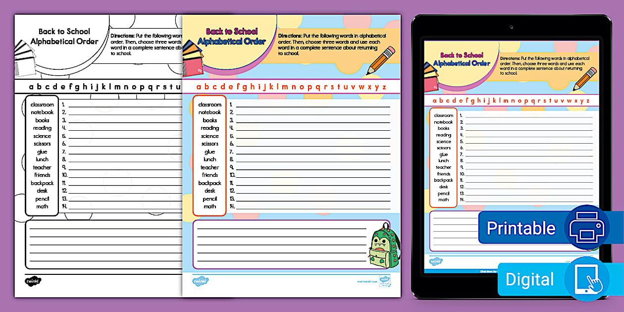 Printable ABC Order Worksheet for 1st Grade | Twinkl USA