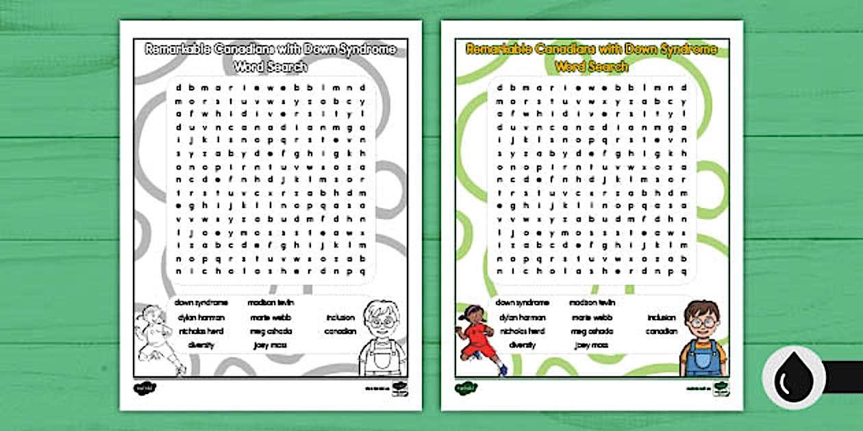 Remarkable Canadians with Down Syndrome Primary Word Search
