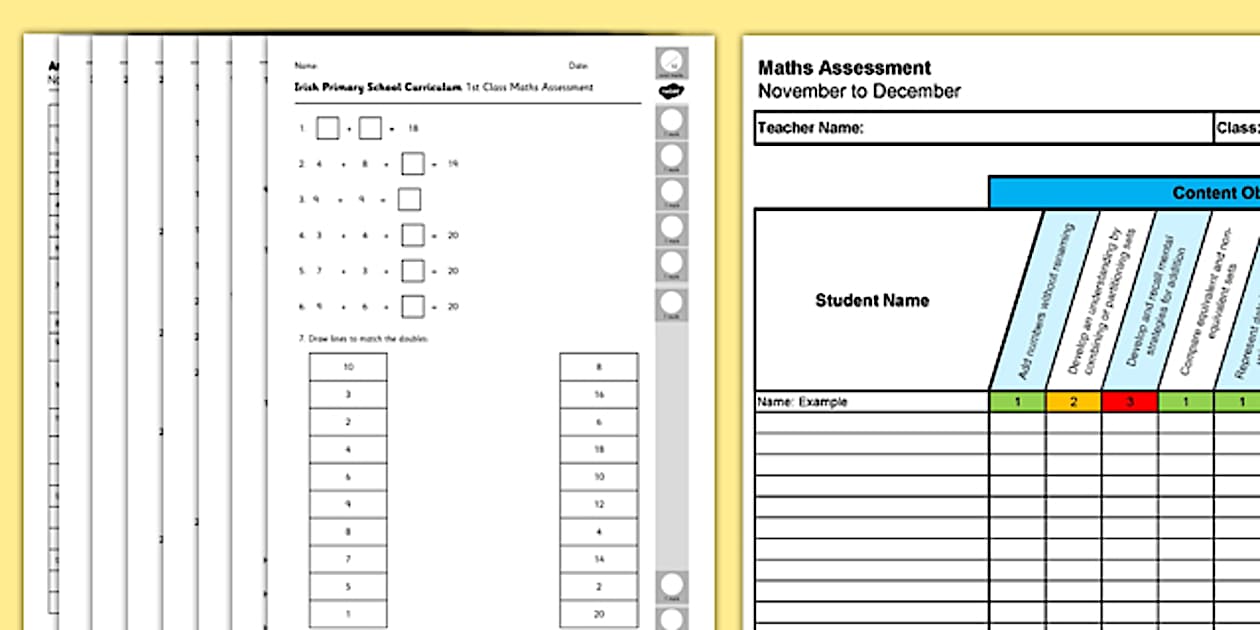 1st Class Maths Irish Curriculum Assessment Pack November to December