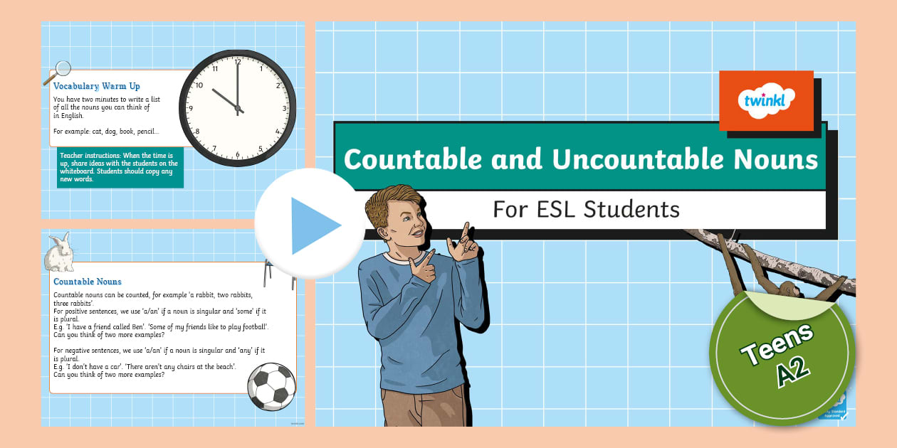 ESL Countable and Uncountable Nouns PPT Lesson [Teens, A2]