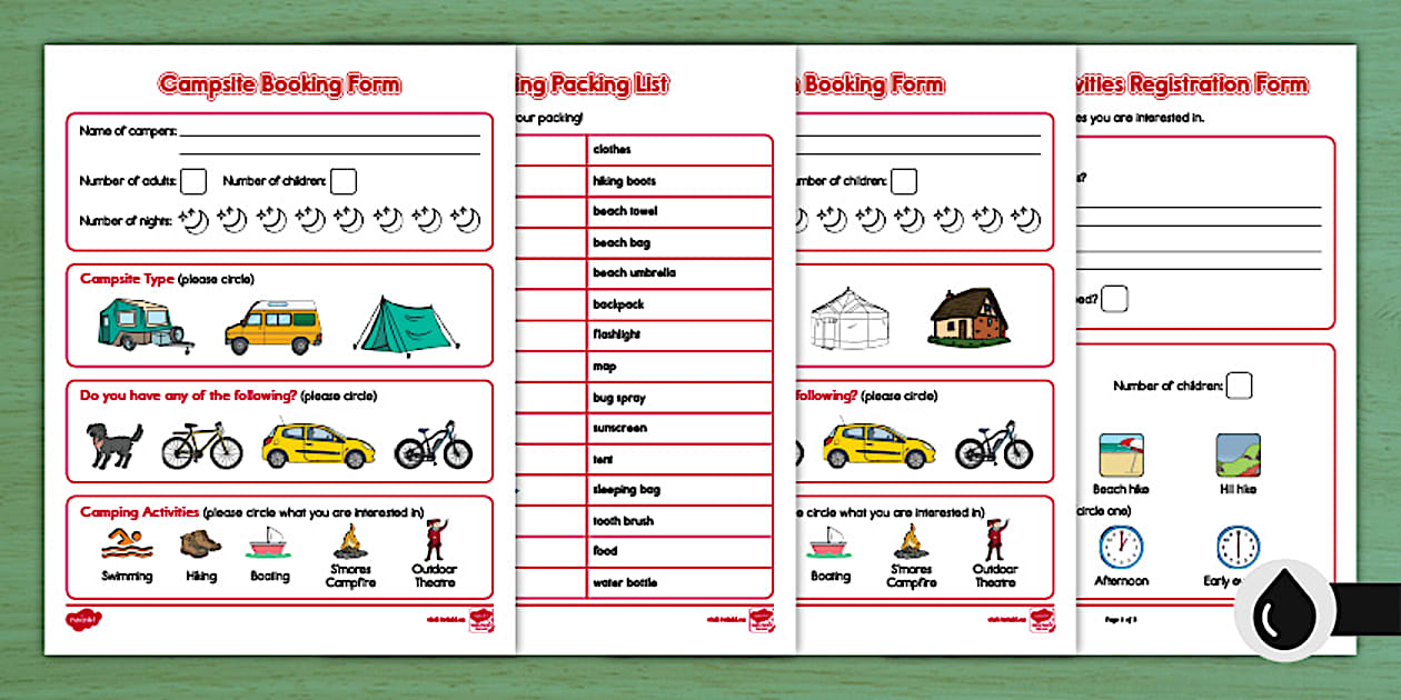 Camping in Canada: Camping Role Play Forms - Twinkl