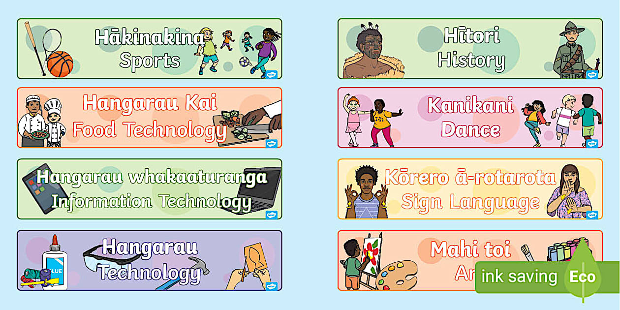 Subject and Signs Display Banner English/Te Reo Maori