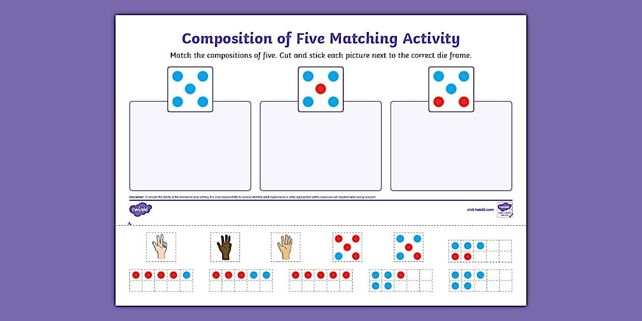 👉 Composition of Five Cut and Stick Matching Activity | Twinkl