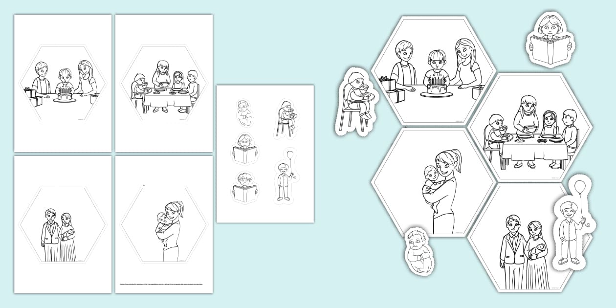 Family Hexagon Display Coloring Activity - Twinkl