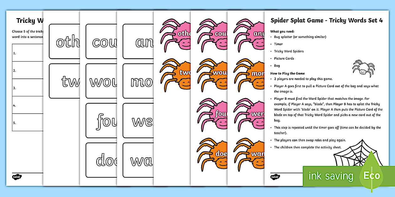 Spider Splat Tricky Words Set 4 Game (teacher made) - Twinkl