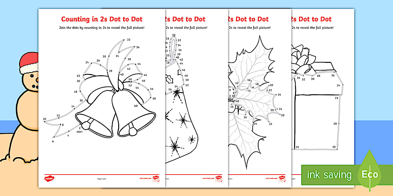 Christmas Counting In 2s Dot To Dot Colouring Pages - Australia