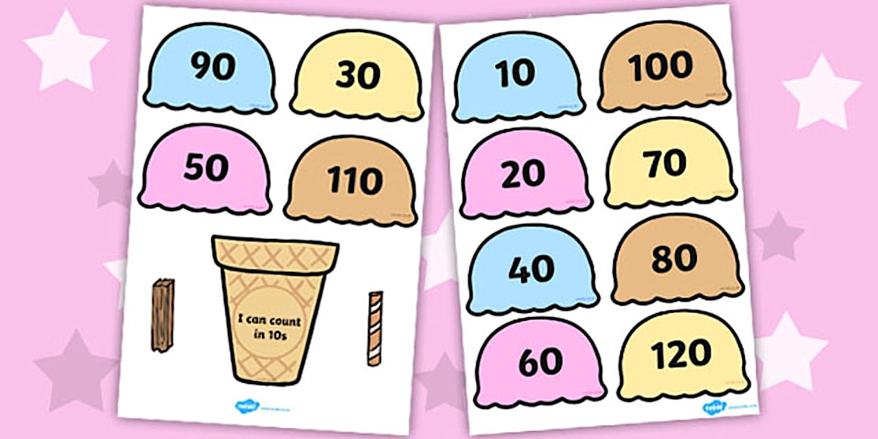 Counting in 10s Ice Cream Cone Ordering Activity - Twinkl