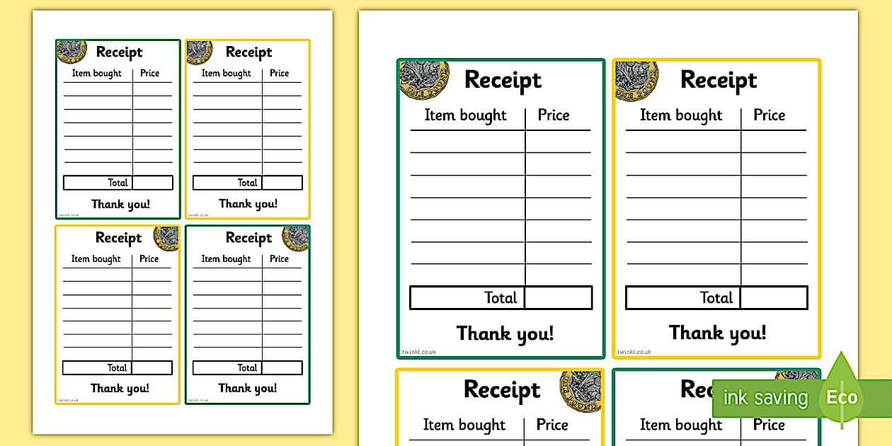 Editable Pound Shop Role Play Receipts (teacher made)