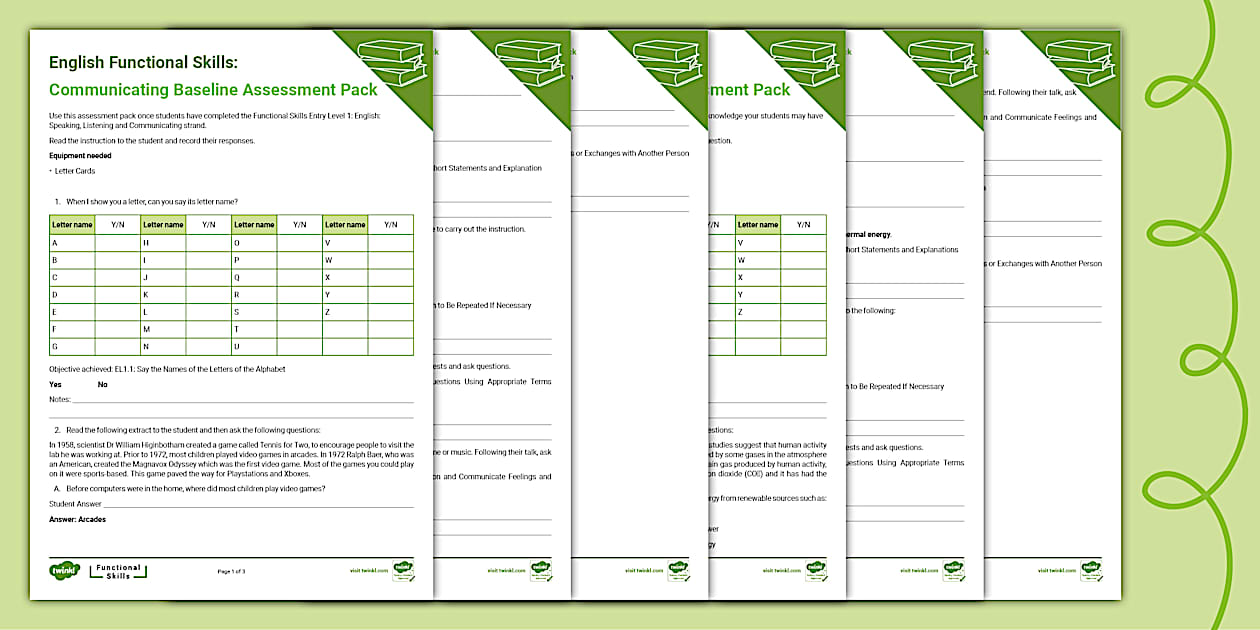 English Functional Skills Entry Level 1 Communicating Assessment Pack ...