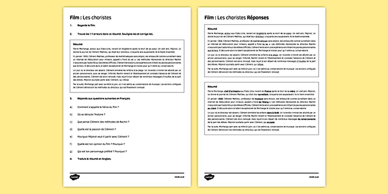 Les choristes fiche de lecture cinématographique Les Choristes Film Reading