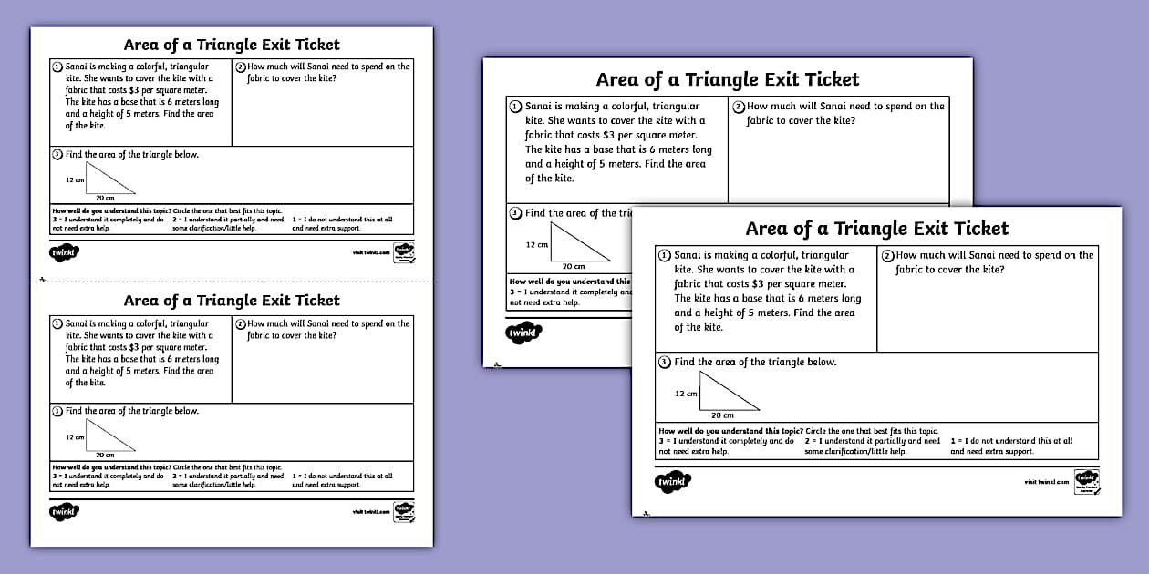 Seventh Grade Area of a Triangle Exit Ticket (teacher made)