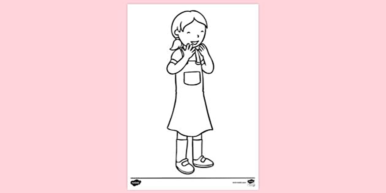 Girl Talking With Hands Near Mouth Colouring Sheet - Twinkl