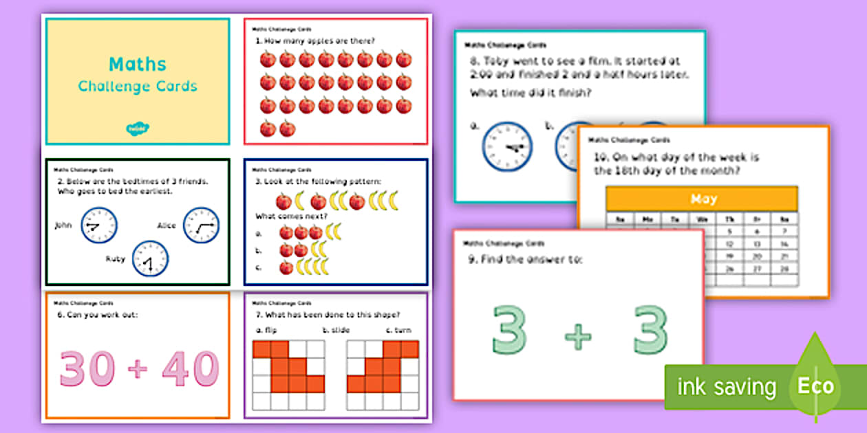 Year 2 Maths Challenge Cards Dyslexia (teacher made)