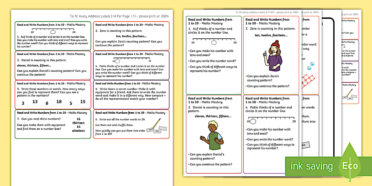 Year 1 Read and Write Numbers from 1 to 20 Maths Mastery Challenge Sticky