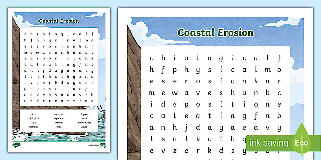 Coastal Erosion Word Search - Twinkl