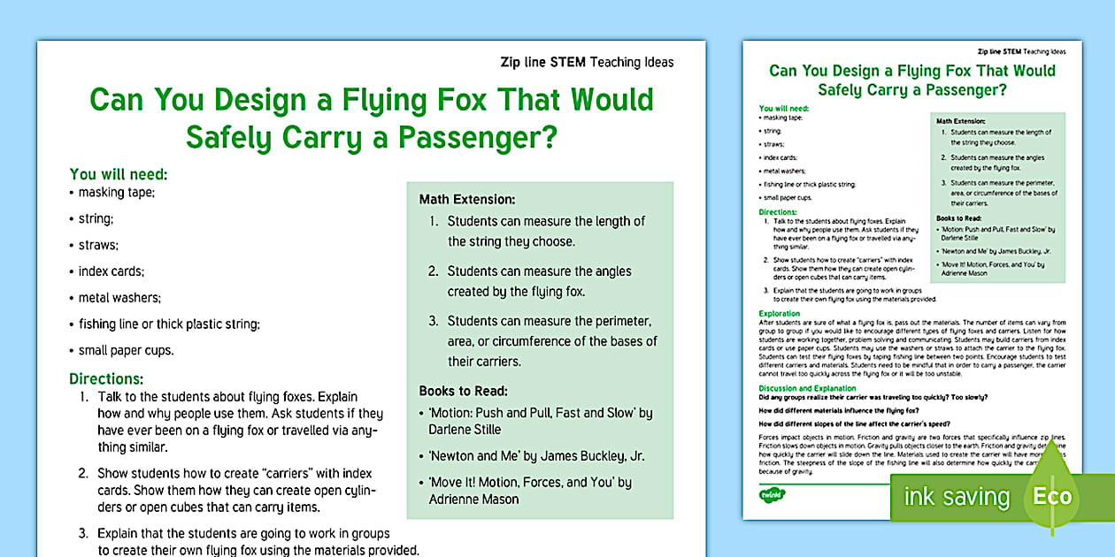 Flying Fox STEM Activity - Twinkl