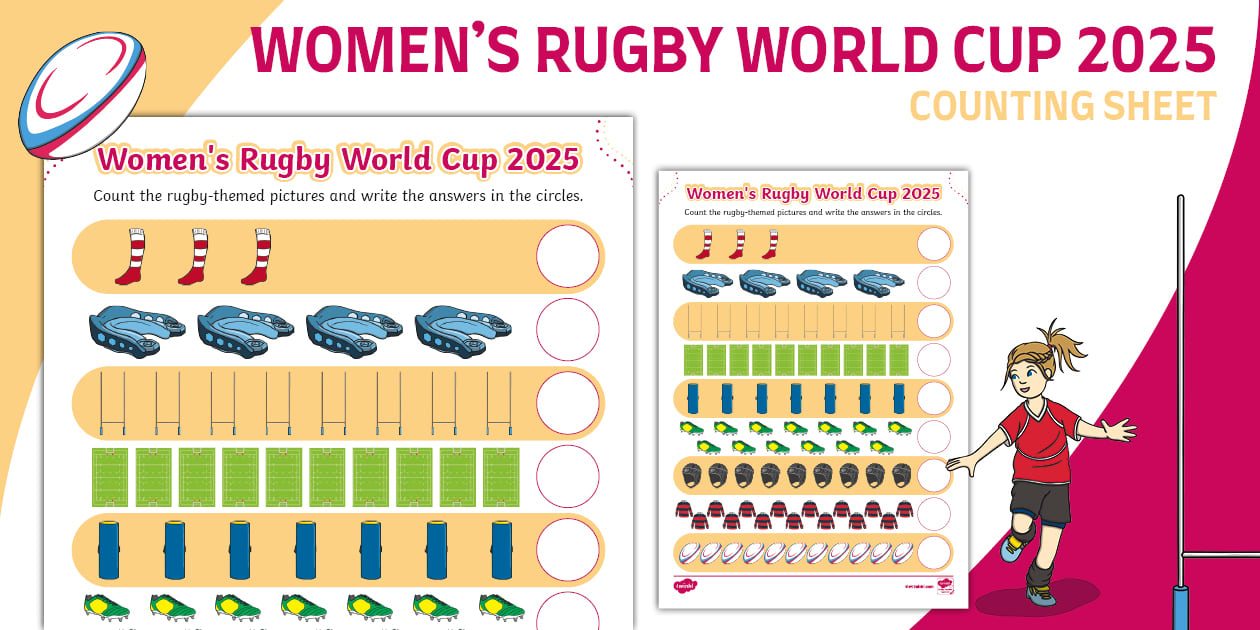 Women's Rugby World Cup 2025 Counting Sheet - Twinkl - KS1